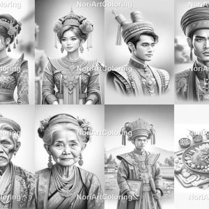 48 Myanmar People Landscapes Food Traditions Grayscale Coloring Pages ...