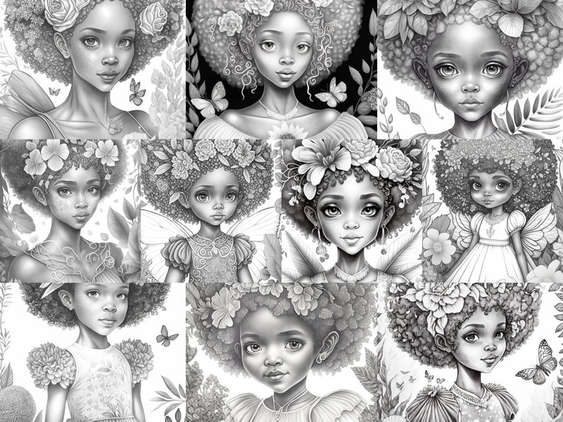 10 Beautiful Afro Fairies Coloring Pages Vol 3 Black Women - Etsy