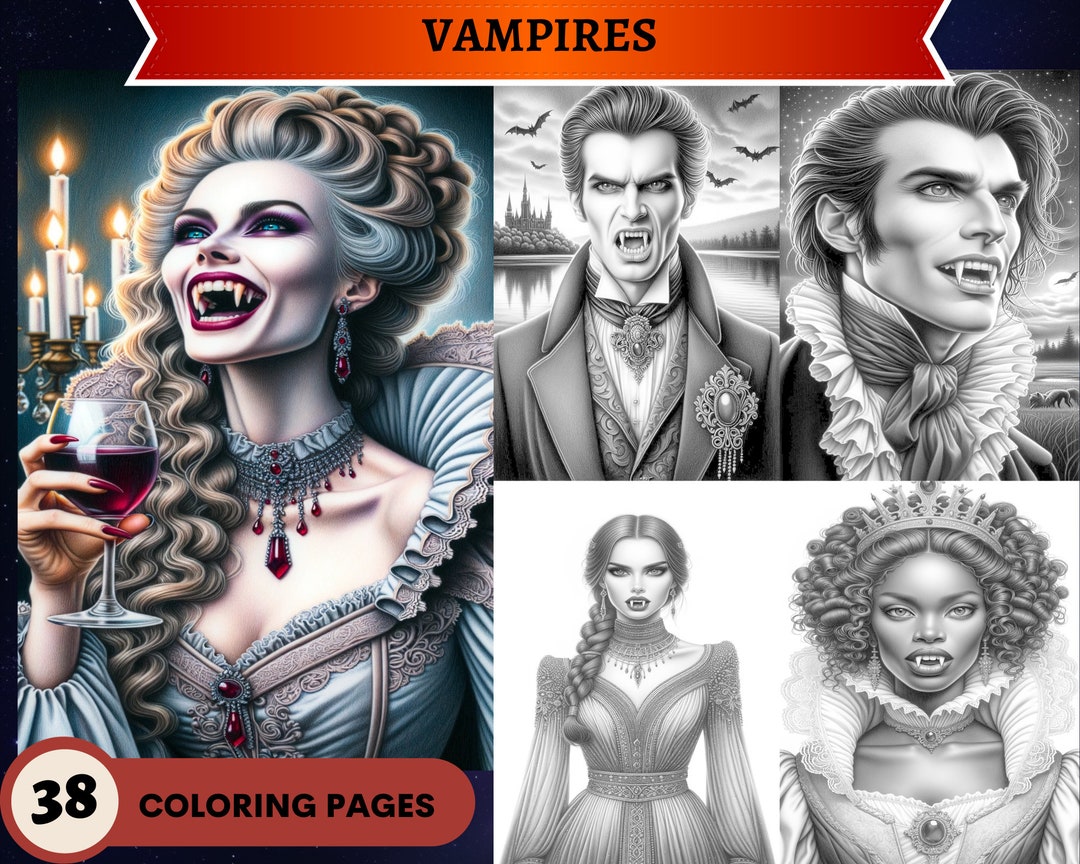 38 Vampires Grayscale Coloring Pages | Gothic | Men and Women ...