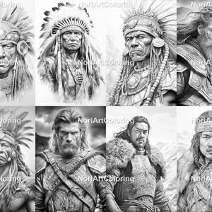55 Barbarians, African Tribe Chiefs and Native Americans Grayscale ...