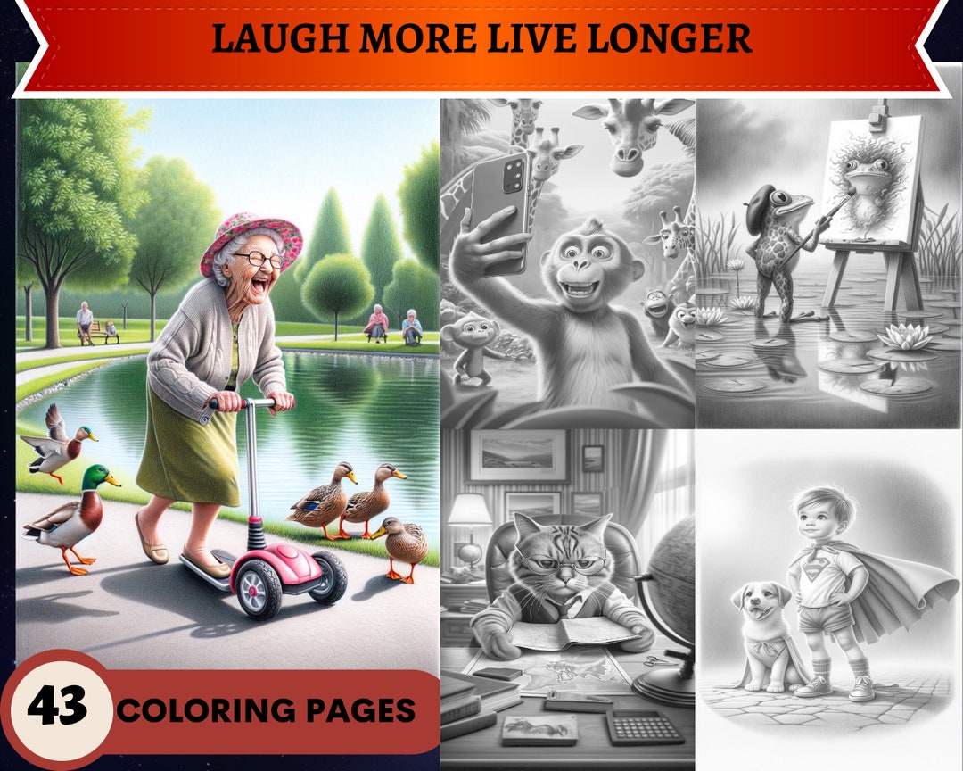 43 "laugh More Live Longer" Grayscale Coloring Pages | Printable Adult ...