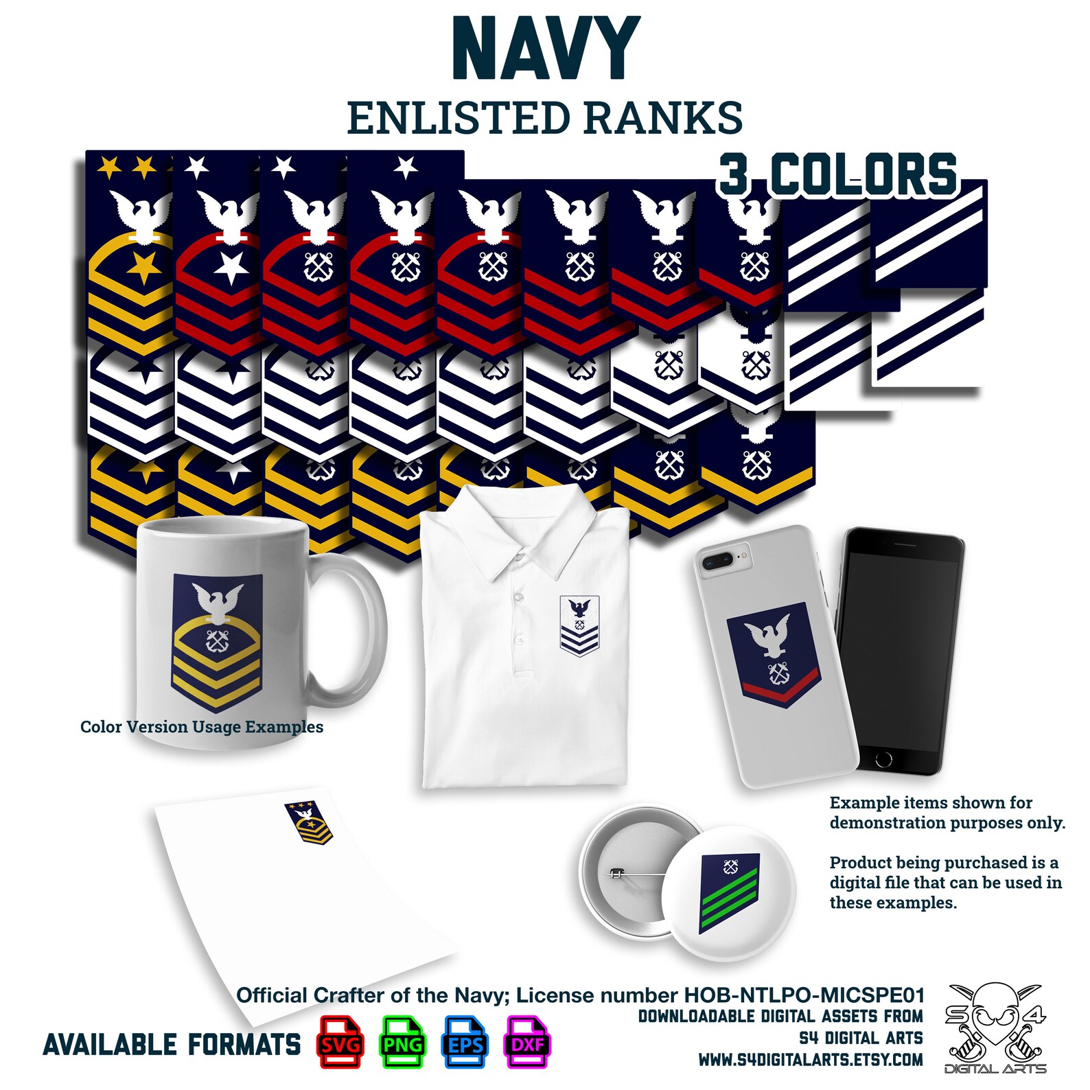 US Navy Enlisted Ranks SVG, PNG, Navy Dxf, Eps | Officially Licensed ...