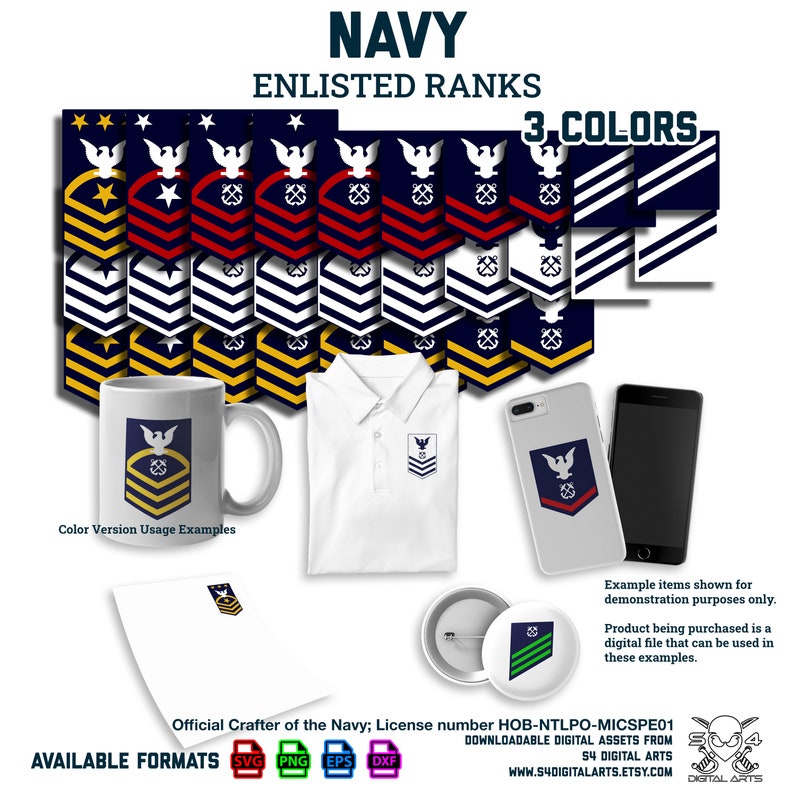 US Navy Enlisted Ranks SVG, PNG, Navy Dxf, Eps | Officially Licensed ...