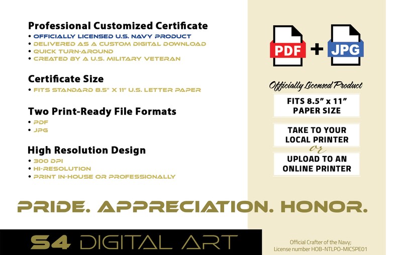 Custom US Navy Custom Printable Certificate of Appreciation ...