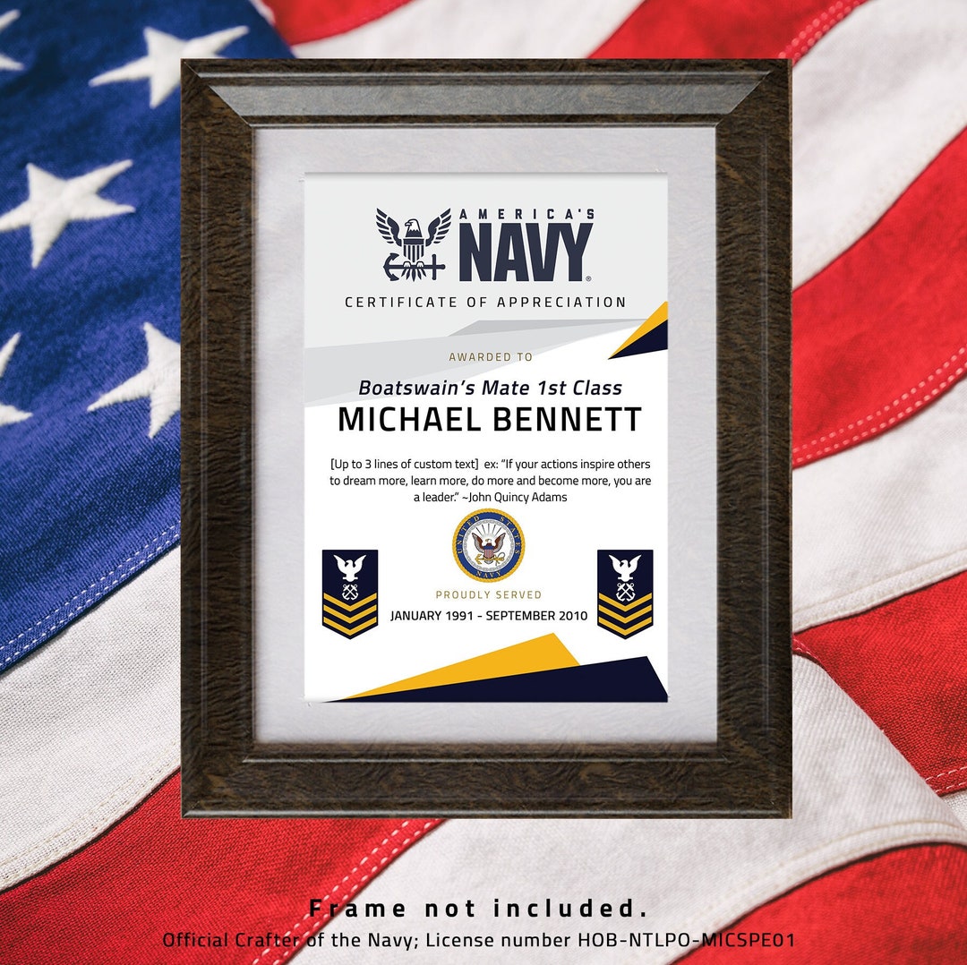 US Navy Custom Printable Certificate of Appreciation Vertical. Veteran ...