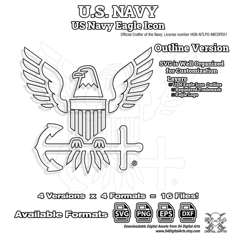 US Navy Eagle Icon Logo SVG Collection Officially Licensed 16 High ...