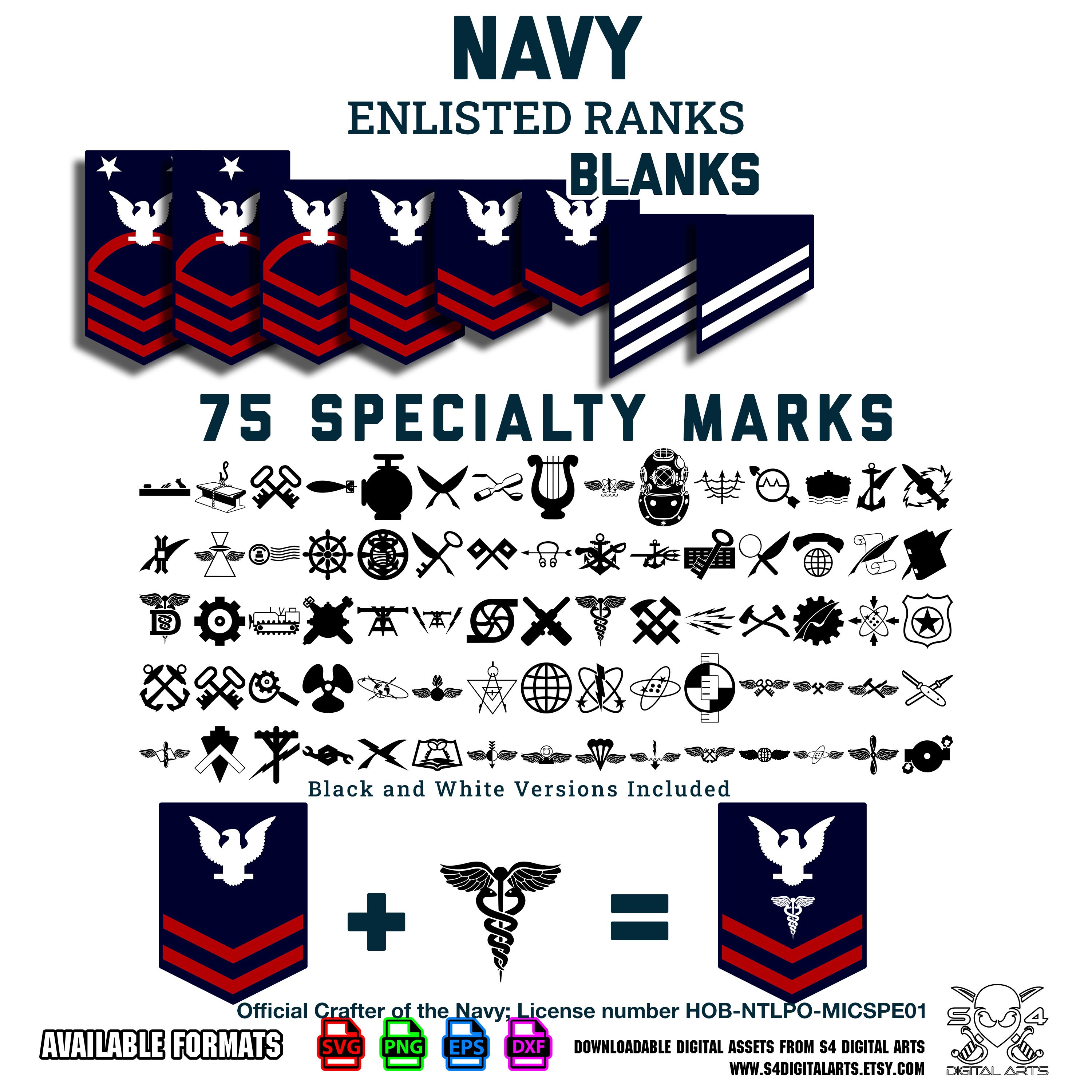 Grades enrôlés de l'US Navy SVG, PNG, Dxf marine, Eps Sous licence ...