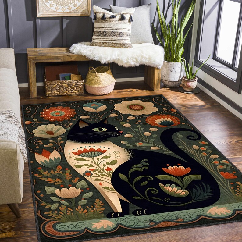 Cat Pattern Pop Art Rug, Modern Home Decor Rug, Decorative Washable Rug ...