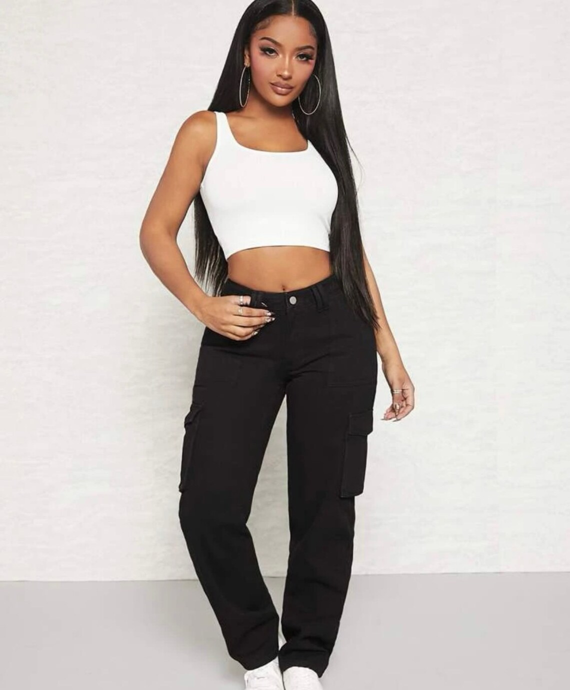 Black Low Rise Cargo Pants - Etsy