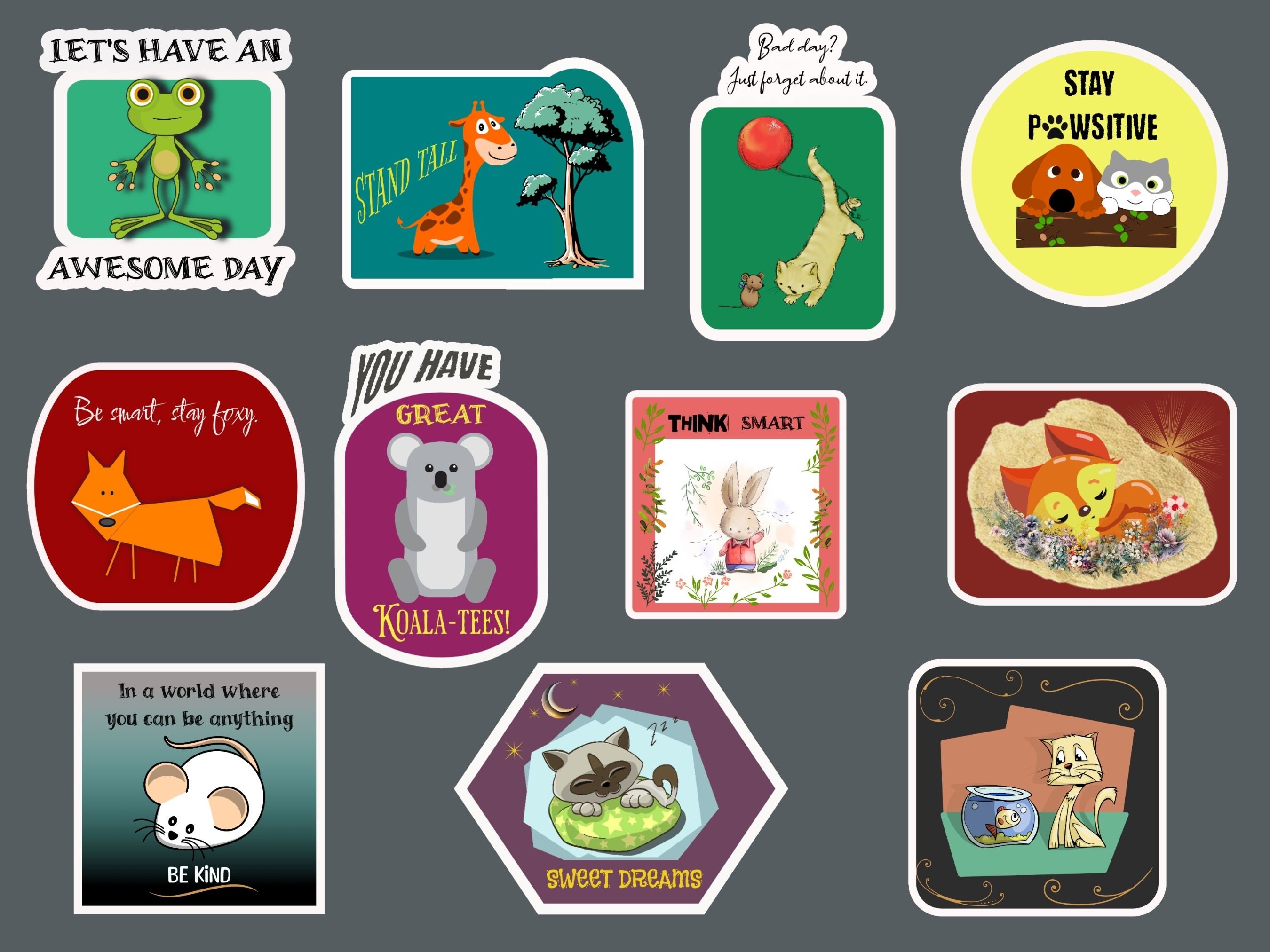 Printable Cute Animal Stickers Positive Affirmations Stickers - Etsy