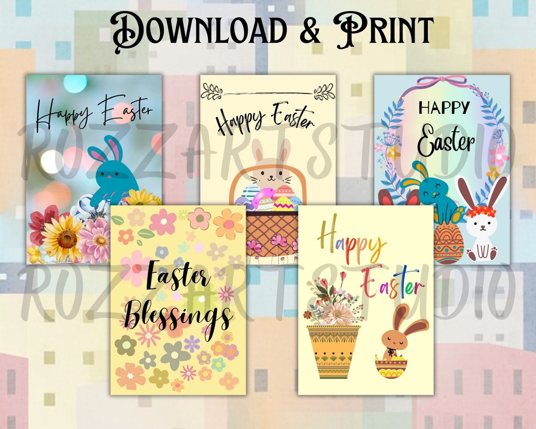 Easter Bunny Greeting Cards, Printable Floral Designs - Etsy