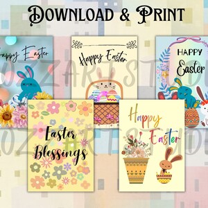 Easter Bunny Greeting Cards, Printable Floral Designs - Etsy
