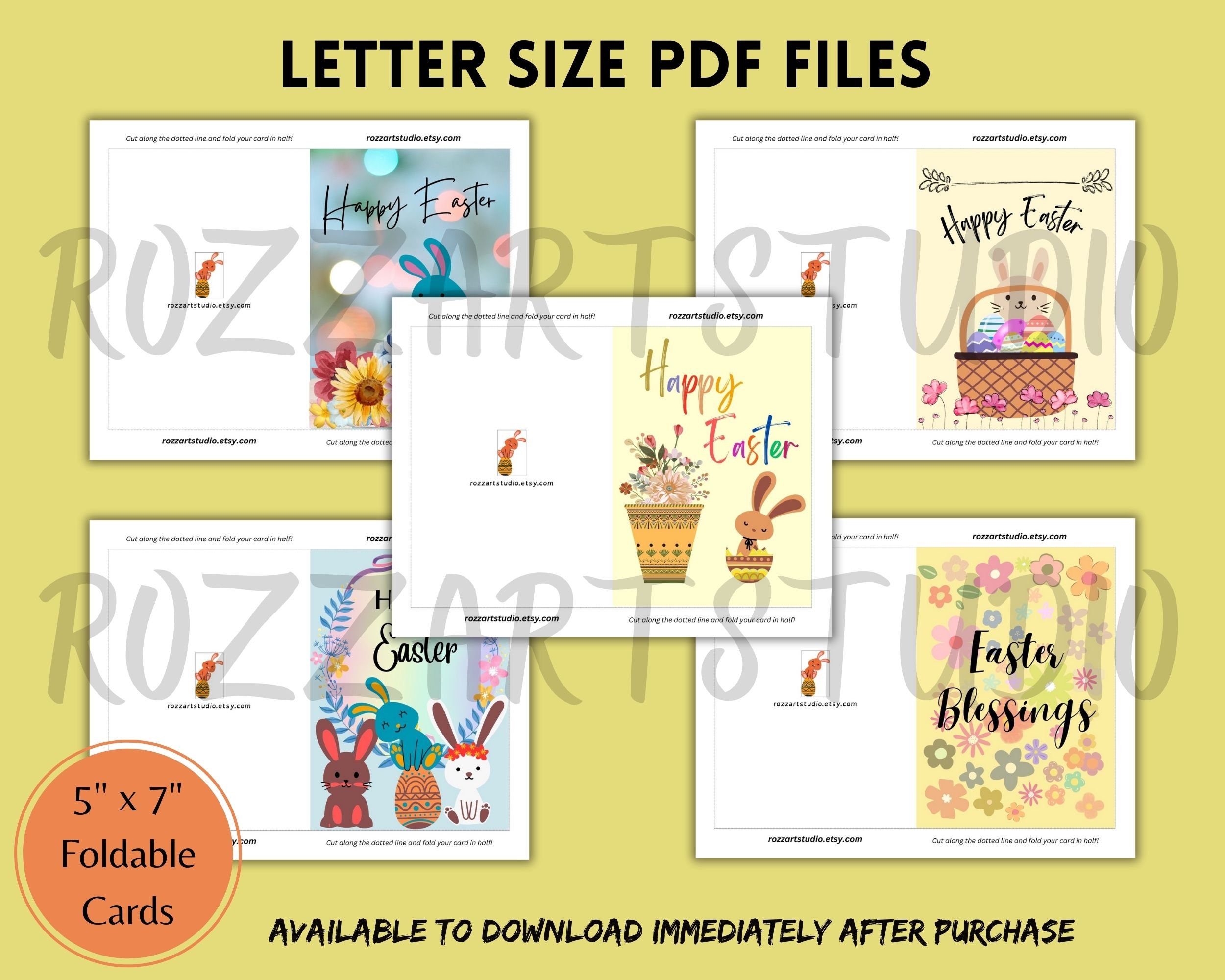 Easter Bunny Greeting Cards, Printable Floral Designs - Etsy