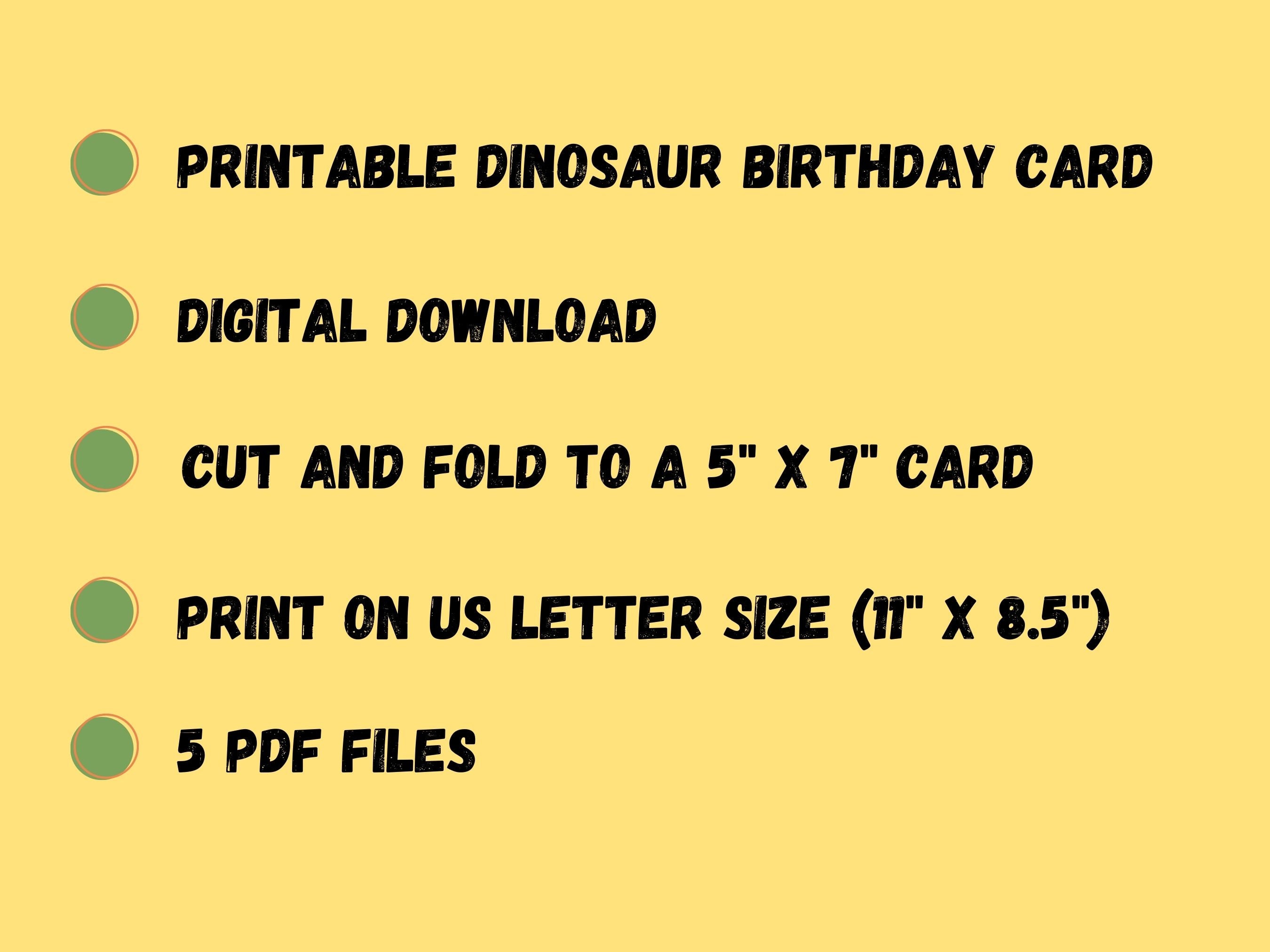 Printable Cute Dinosaur Kids Birthday Card - Etsy