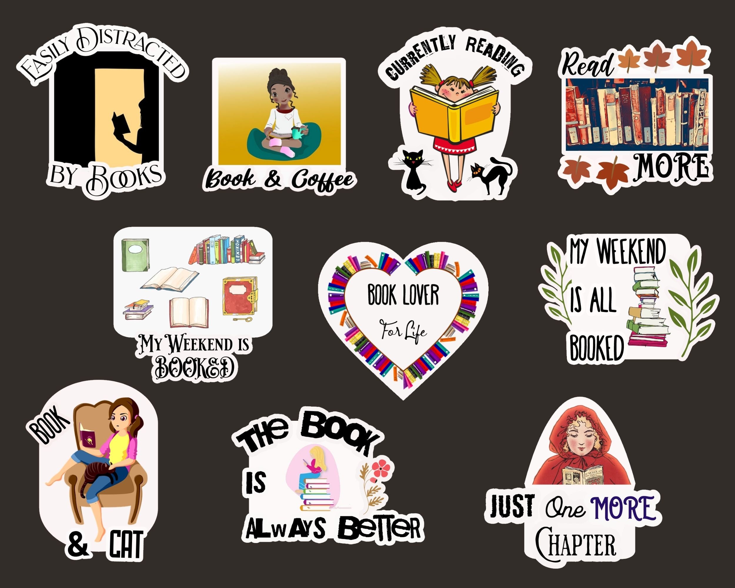 Bookish Stickers, Printable Book Lover Stickers, PNG Stickers - Etsy