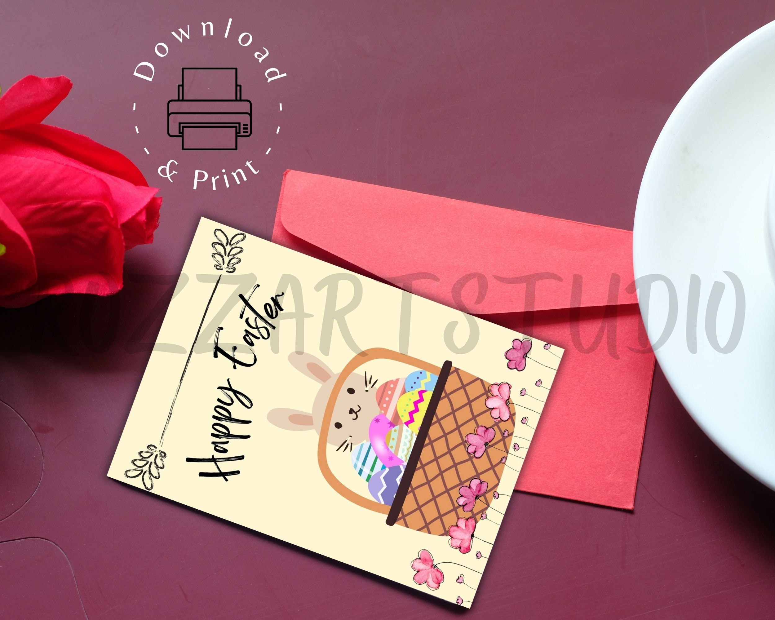 Easter Bunny Greeting Cards, Printable Floral Designs - Etsy