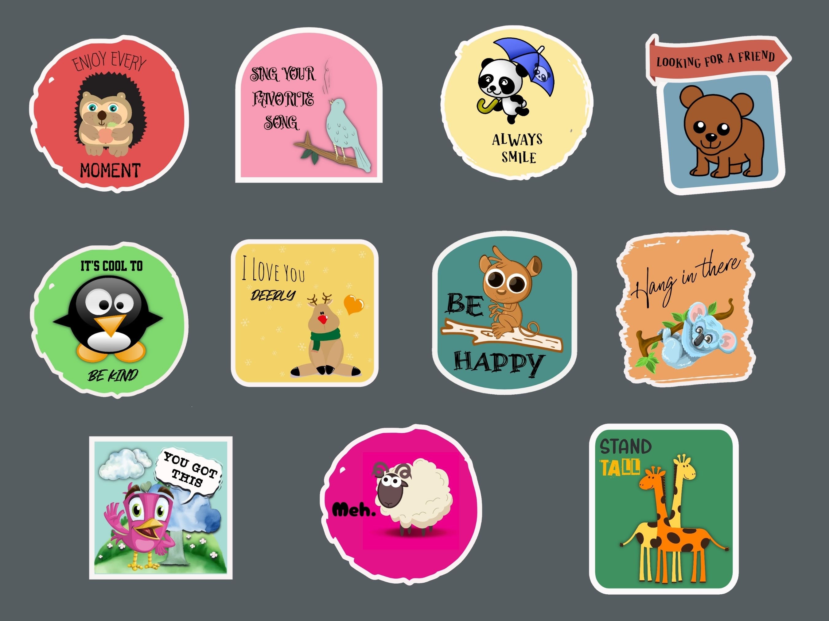 Printable Cute Animal Stickers Positive Affirmations Stickers - Etsy