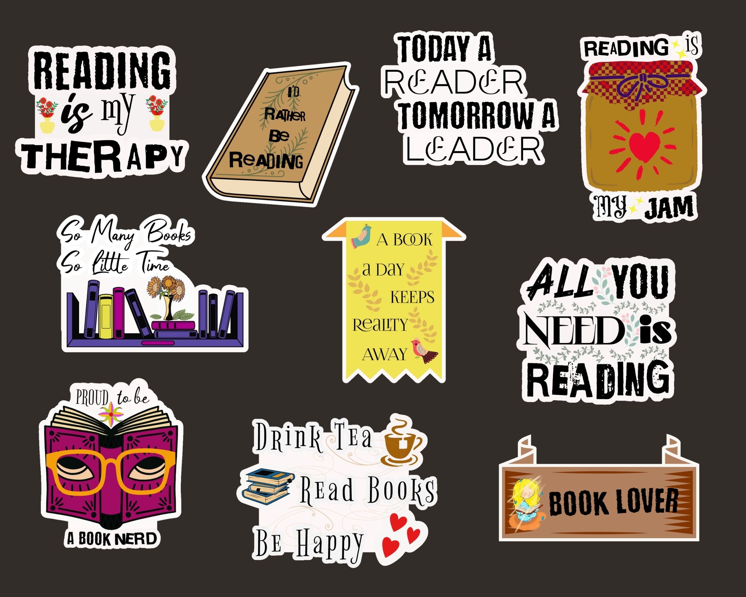 Bookish Stickers, Printable Book Lover Stickers, PNG Stickers - Etsy