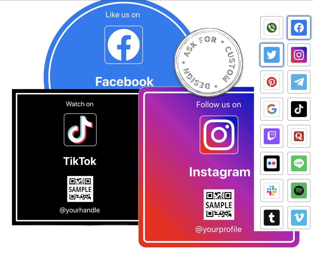 Custom Social Sign Sticker - Fill Background - Scan QR Code - Strong ...