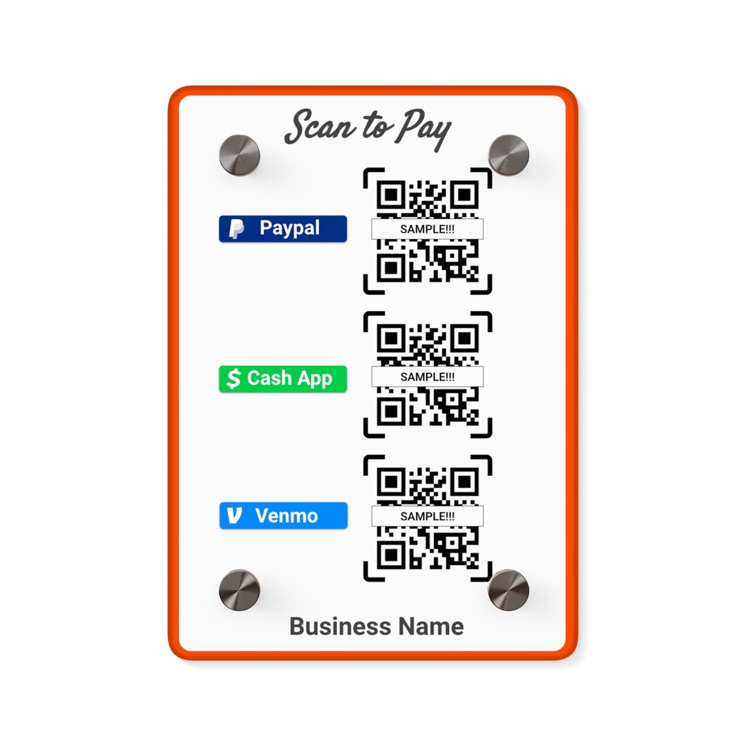 Payment Sign Acrylic Wall QR Code Sign Cashapp Sign, Paypal, Zelle ...