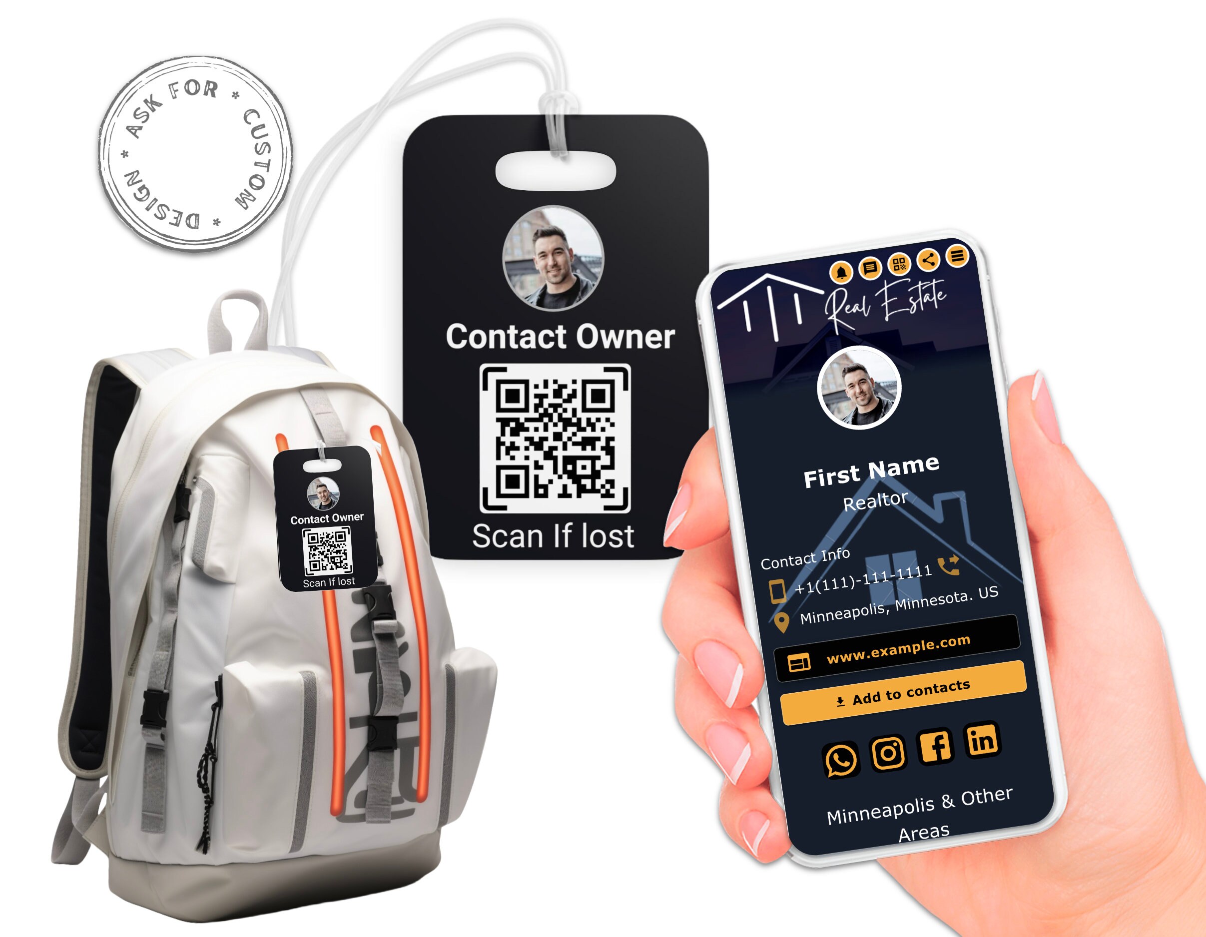 Bag ID Custom Luggage Tag QR Code Luggage Tag Contact Me QR Bag Tag ...