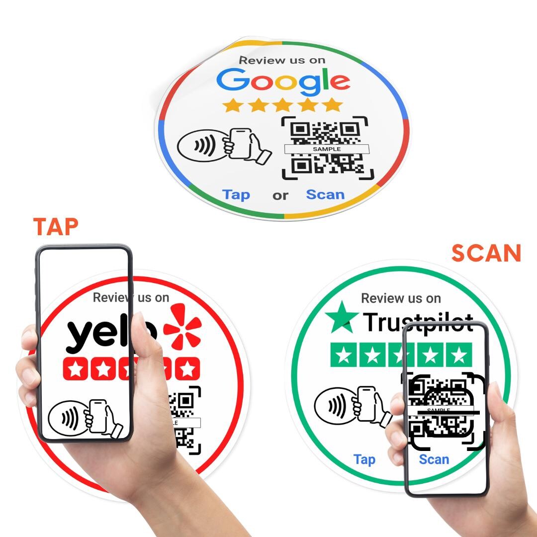 Social Review Tap Sticker Review QR Code Contactless Review Sticker ...