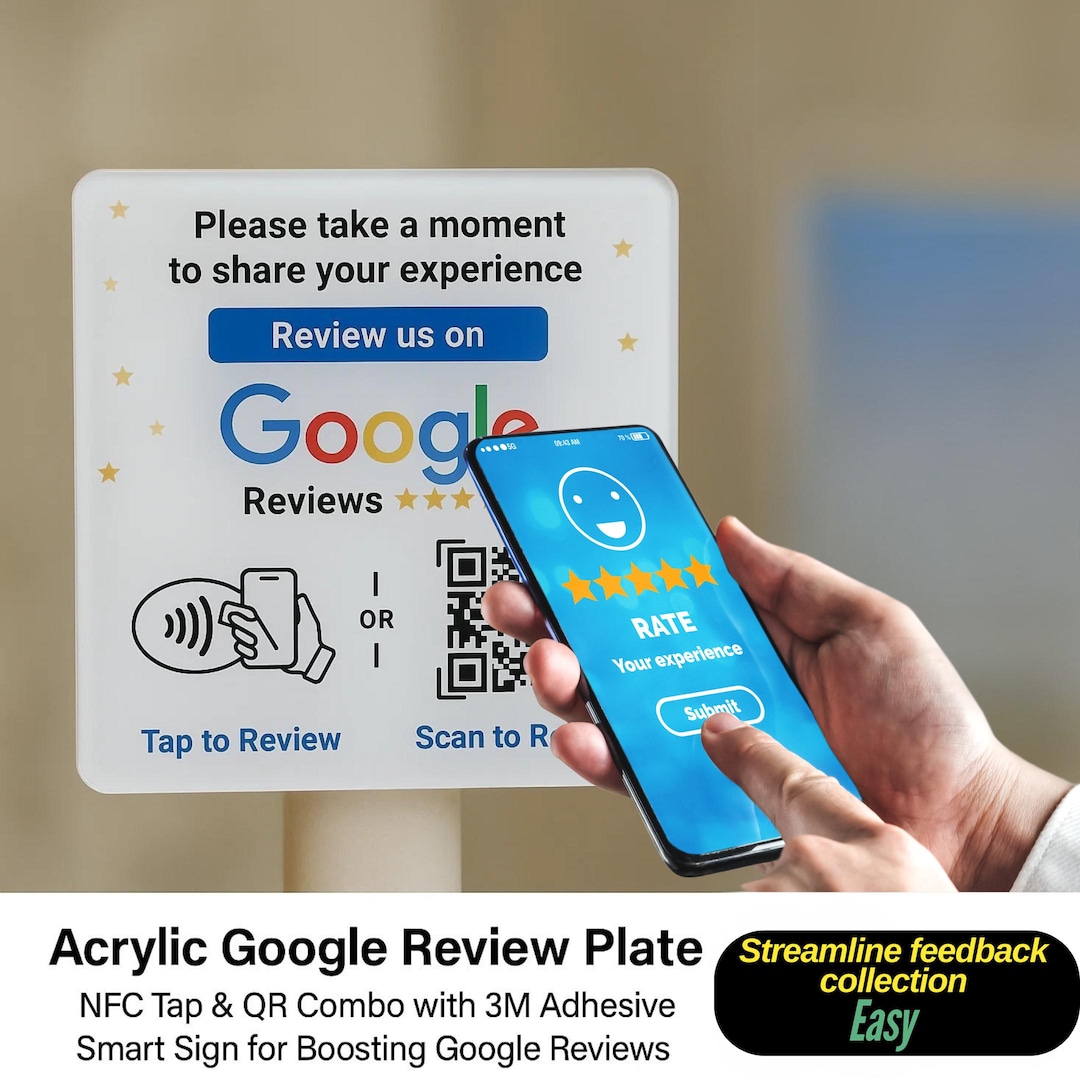 Tap to Review| Acrylic Google Review Sign: NFC & QR Code Business ...