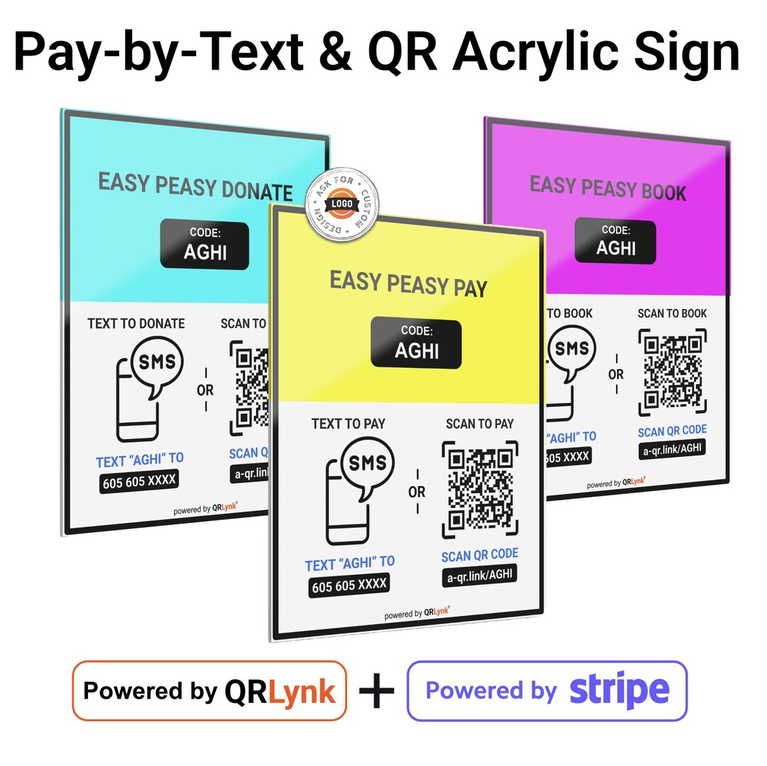 Custom Pay-by-text & QR Code Acrylic Sign - Stripe Checkout Enabled, No ...