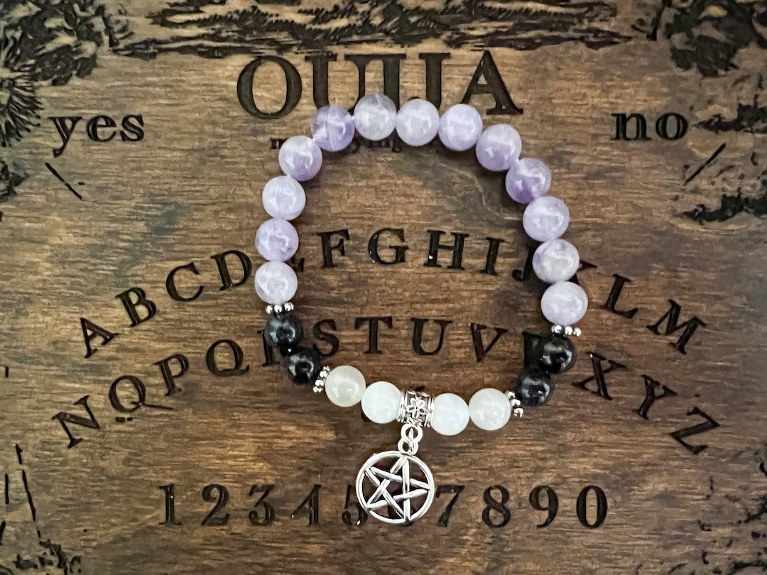Pentacle Bracelet, Pentagram Bracelet, Wiccan Bracelet, Pagan Bracelet, Moonstone and Blue ...