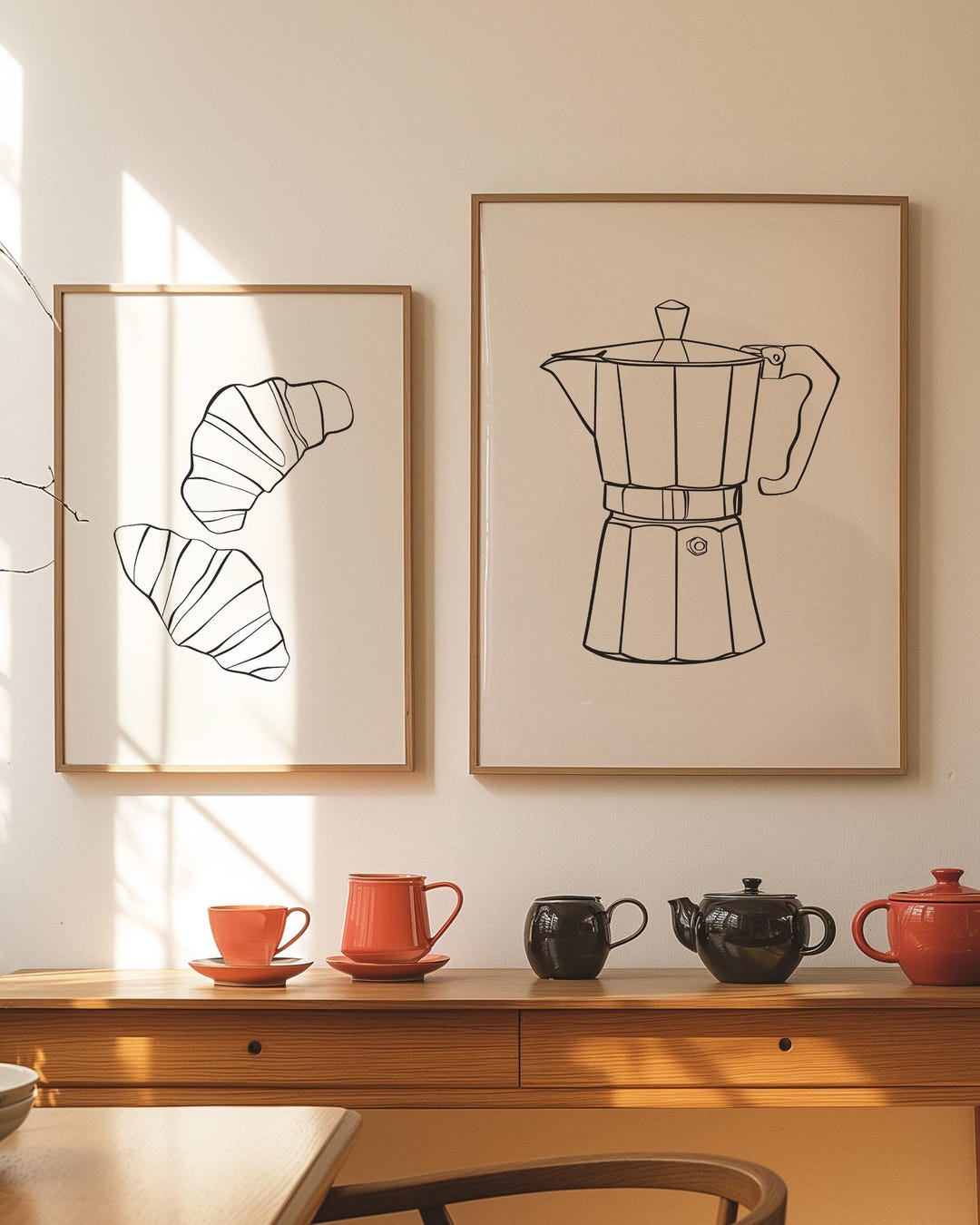 Line Art Coffee Pot and Croissants Wall Art Set of 2 / Minimalist ...