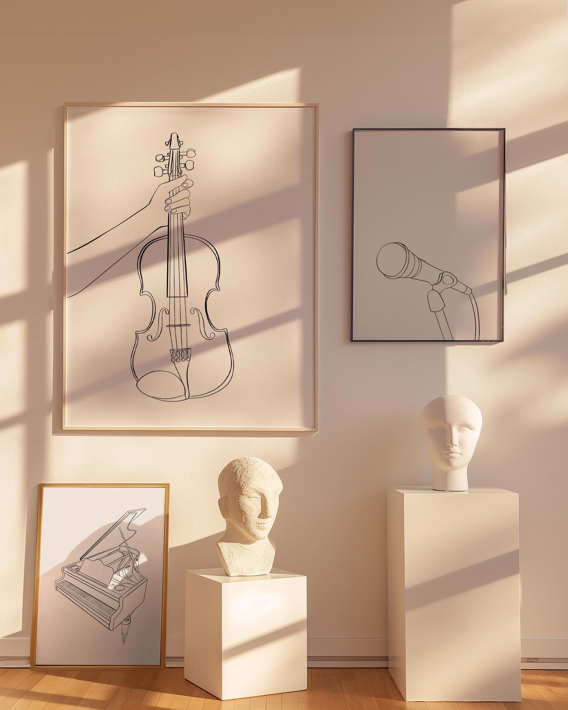 Set of 3 Musical Instruments Line Art Wall Art | Minimalistic Musical ...