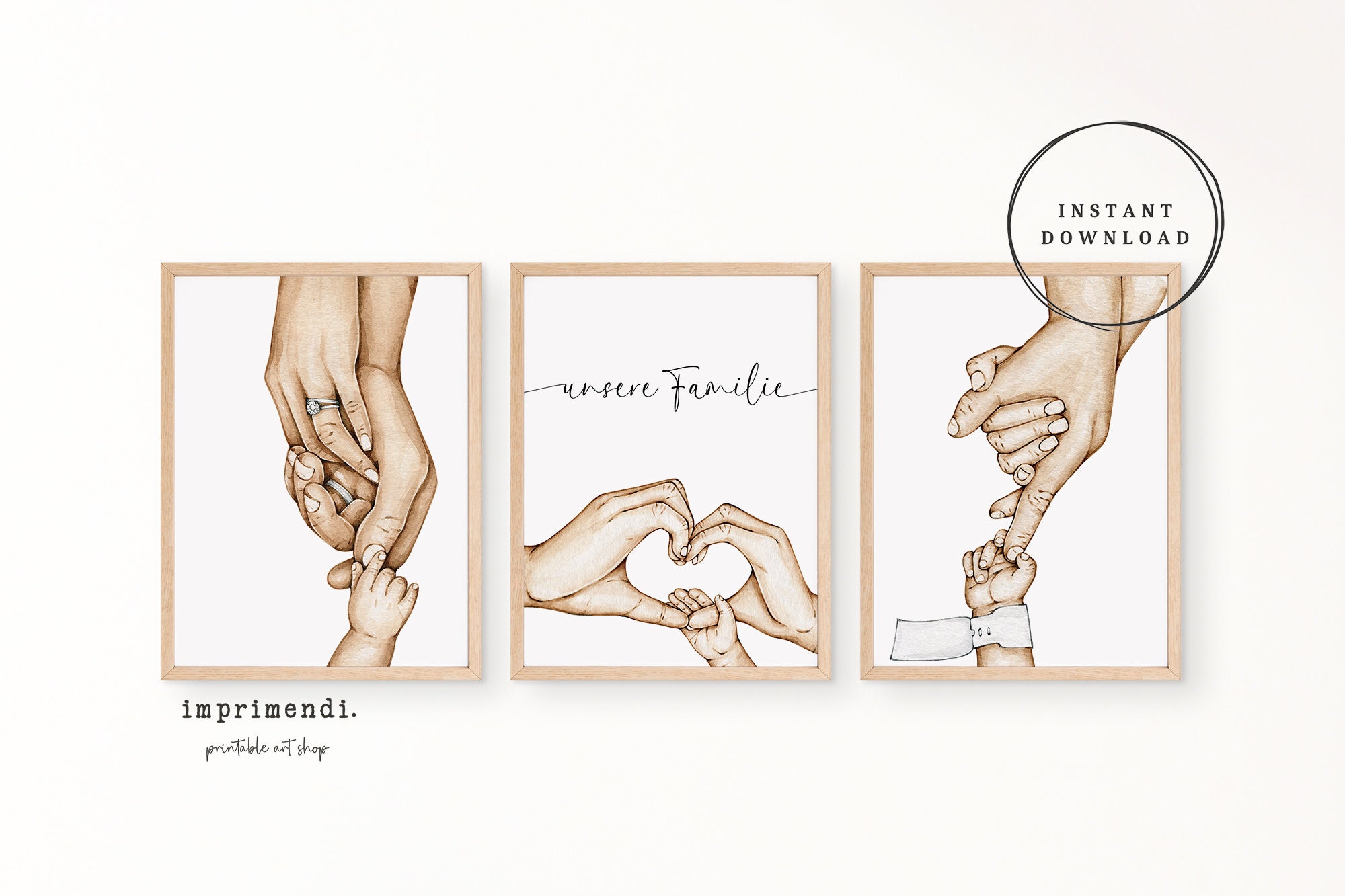 Family Hands Wall Art Set of 3 Unsere Familie Wall Art Love Family ...