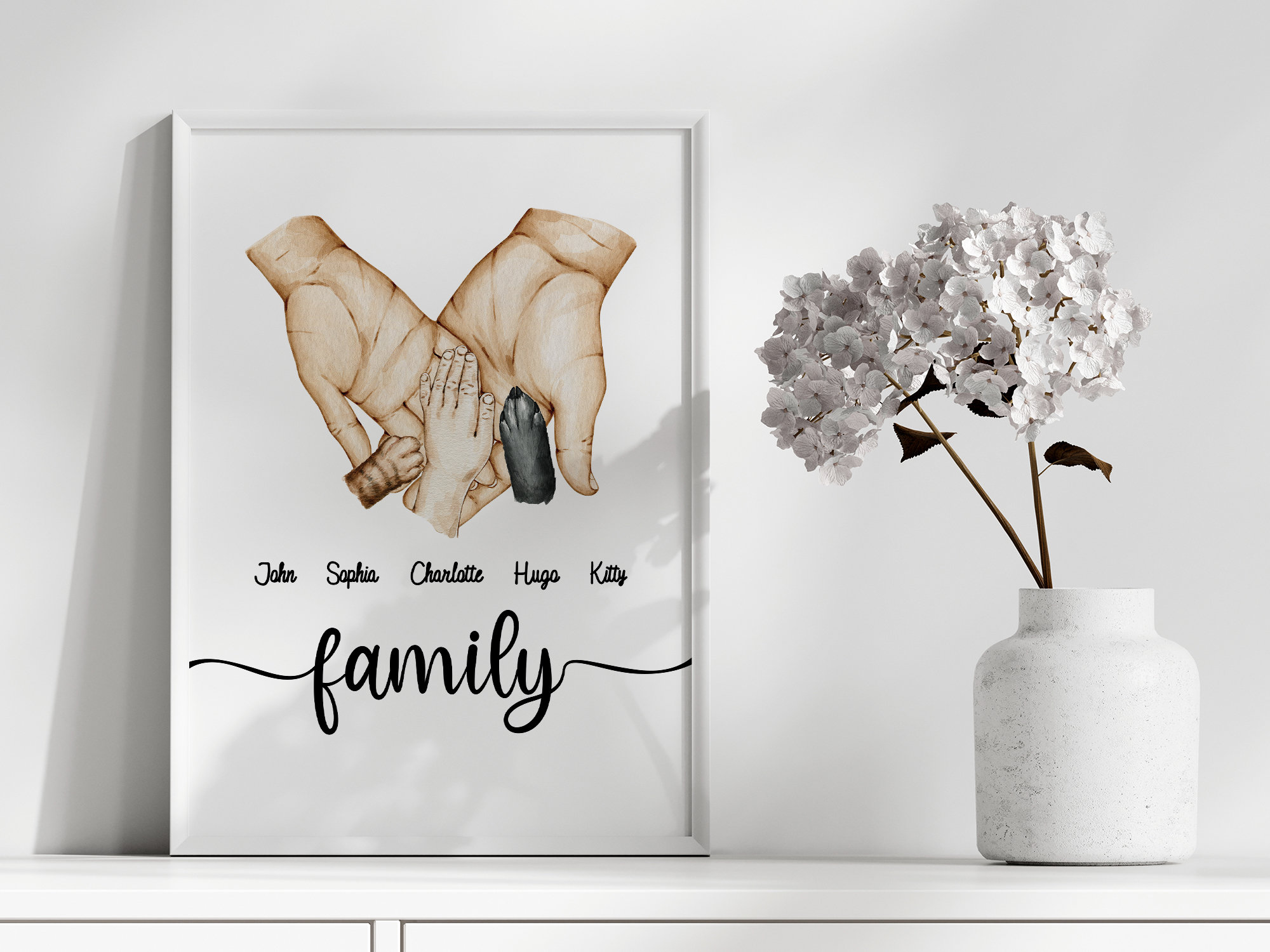 Family Hands Wall Art Pets Paws Print Our Family Poster Names Wall Art ...