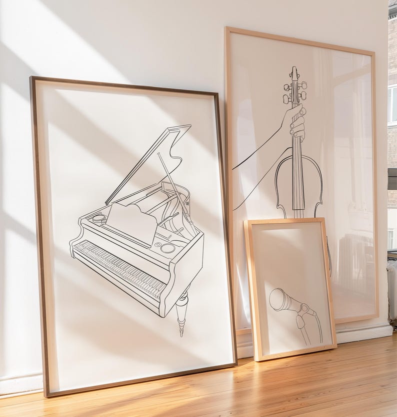 Set of 3 Musical Instruments Line Art Wall Art | Minimalistic Musical ...