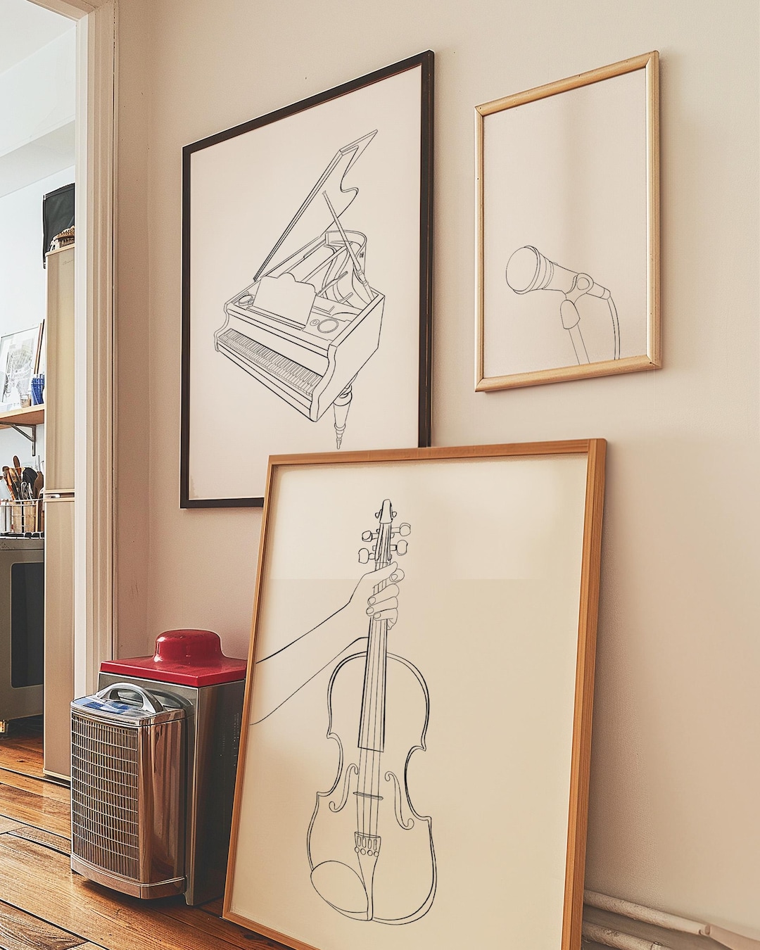 Set of 3 Musical Instruments Line Art Wall Art | Minimalistic Musical ...
