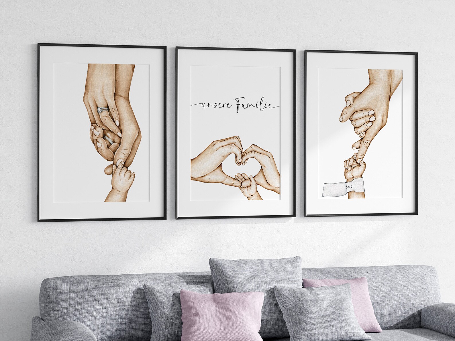 Family Hands Wall Art Set of 3 Unsere Familie Wall Art Love Family ...