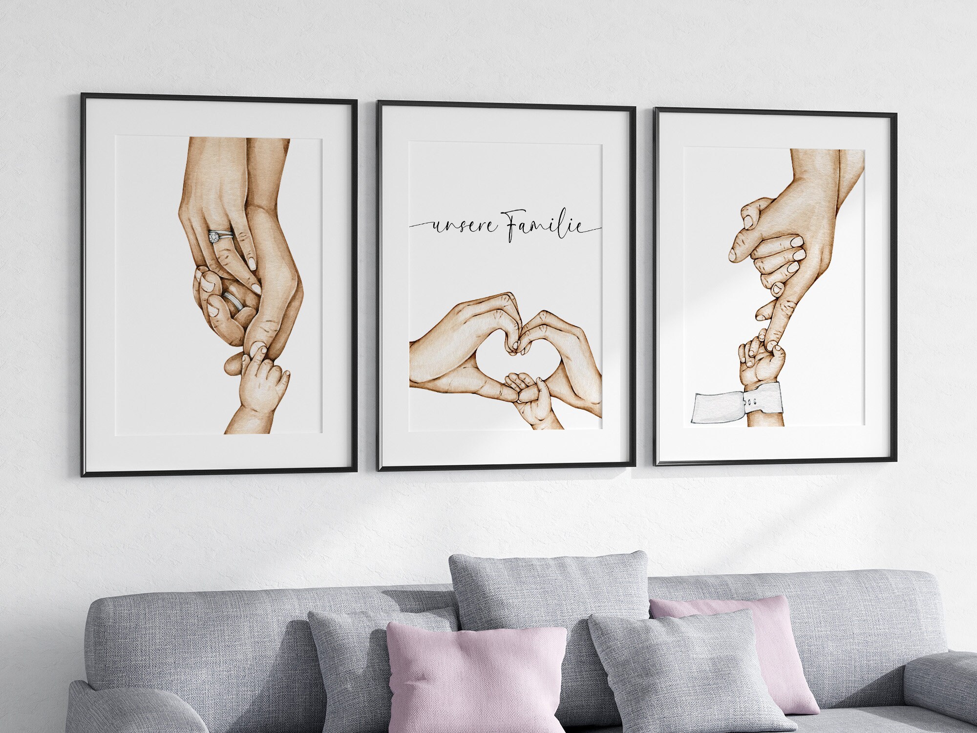 Family Hands Wall Art Set of 3 Unsere Familie Wall Art Love Family ...