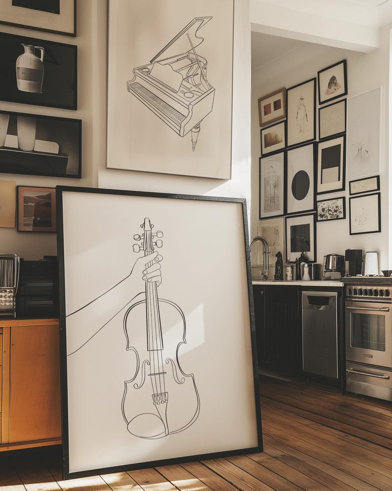 Set of 3 Musical Instruments Line Art Wall Art | Minimalistic Musical ...