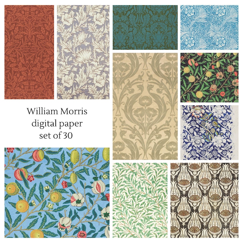 Set of 30 William Morris Wall Art Bundle I Digital Paper & Wall Art ...
