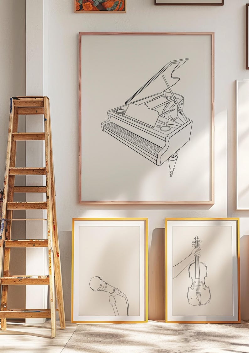Set of 3 Musical Instruments Line Art Wall Art | Minimalistic Musical ...