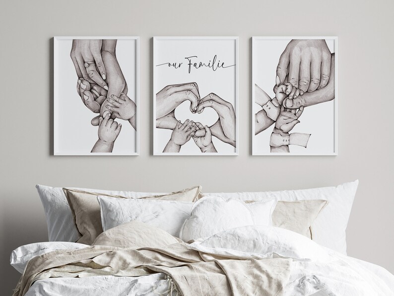 Custom Family Name in Any Language Family Hands Wall Art Set of 3 I ...