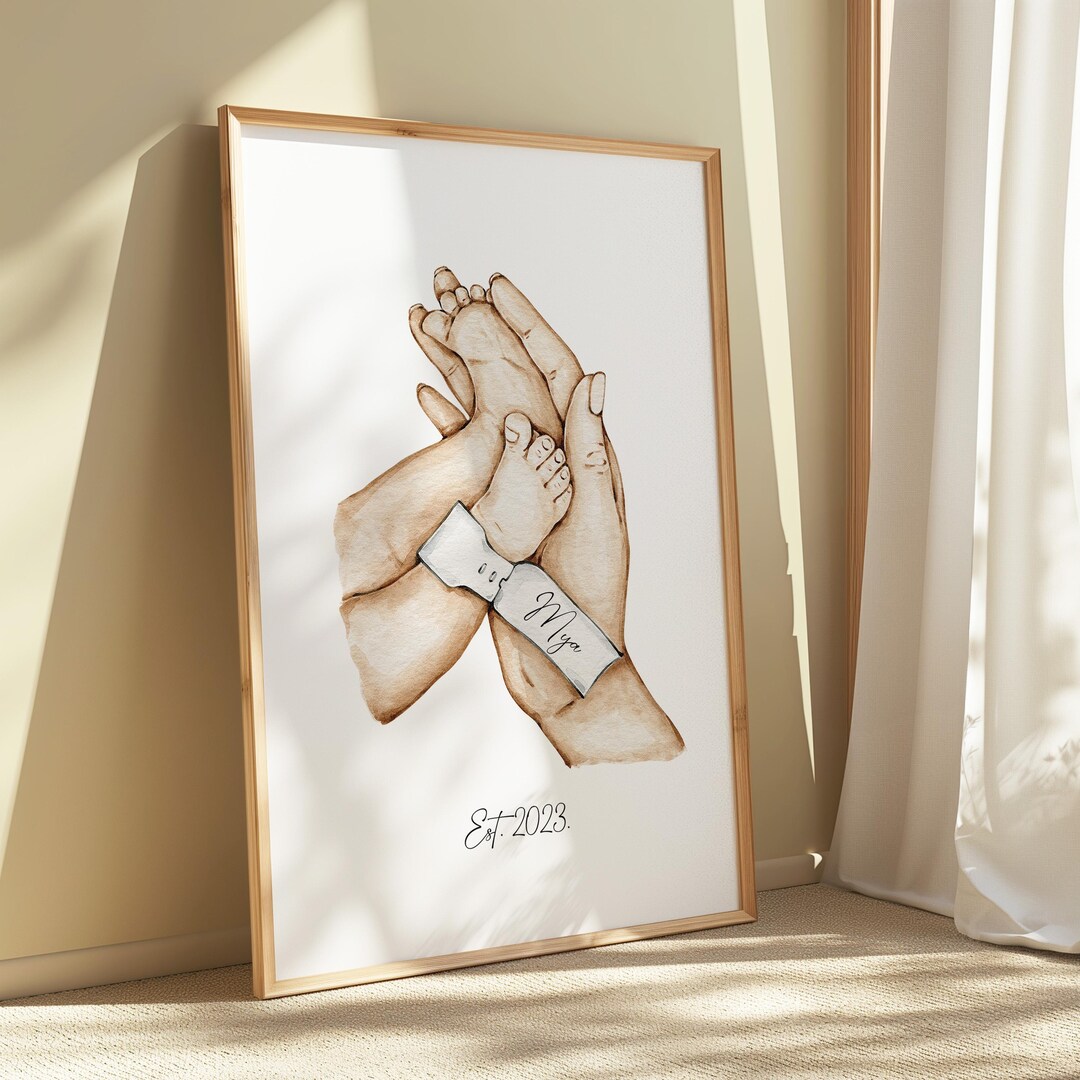 Custom Baby Hospital Tag Wall Art | Family Holding Hands Birth ...