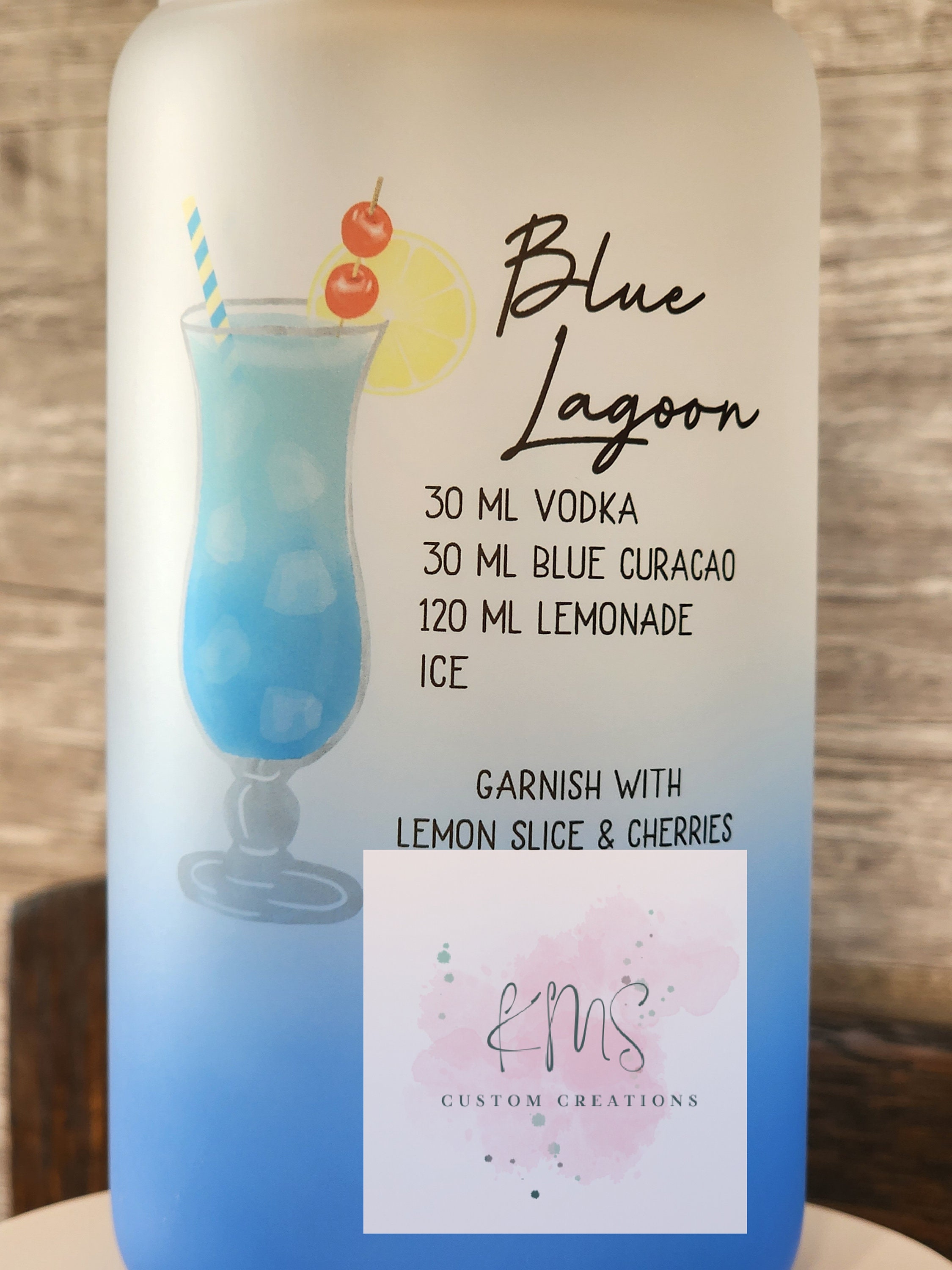 Neon Blue Lagoon Vodka Drink 16 Oz Frosted Glass Tumbler - Etsy