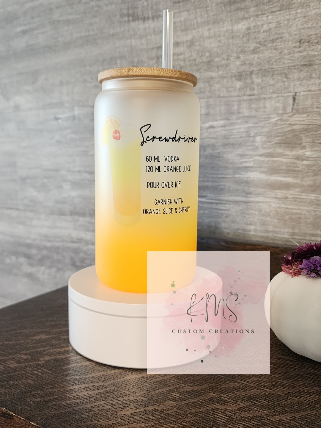 Neon Orange Screwdriver Drink 16 Oz Frosted Glass Tumbler - Etsy