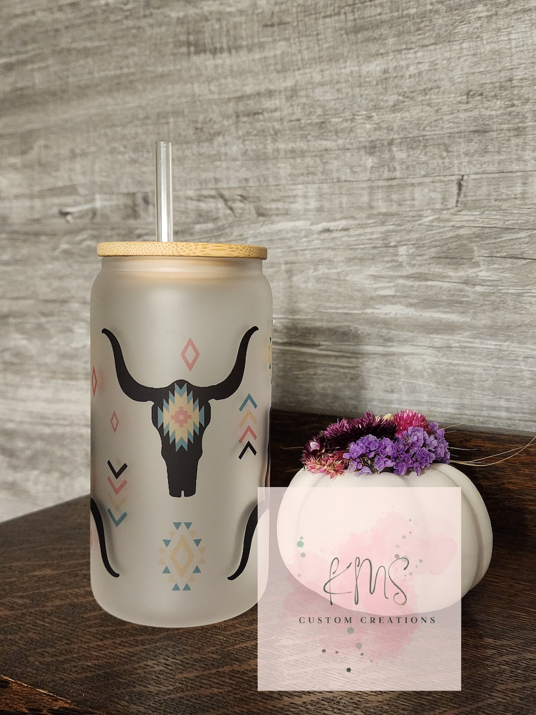 Western Longhorn 16 Oz Frosted Glass Tumbler - Etsy