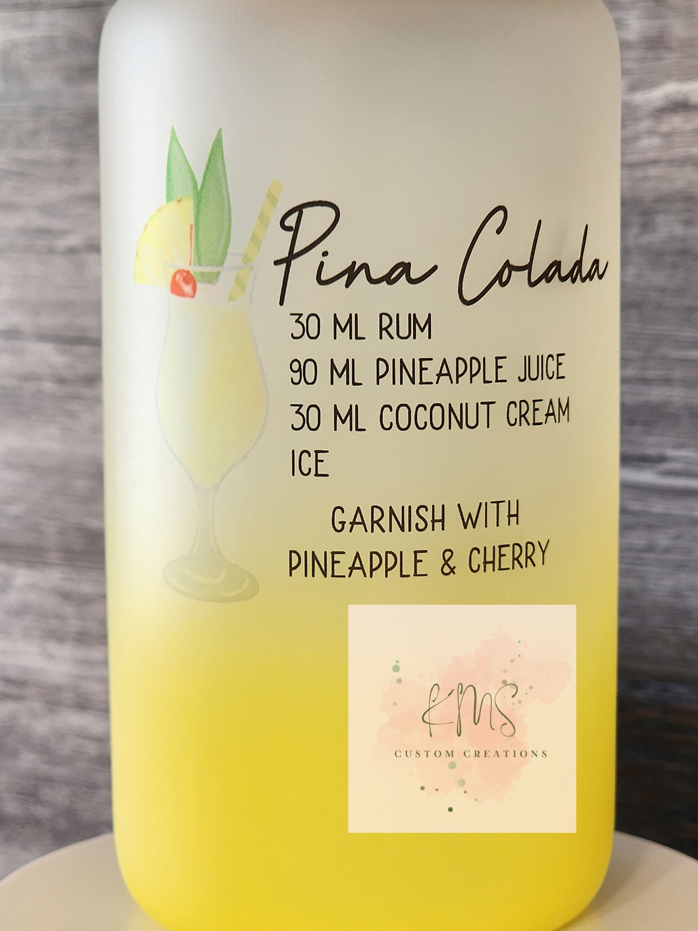Neon Yellow Pina Colada Drink 16 Oz Frosted Glass Tumbler - Etsy