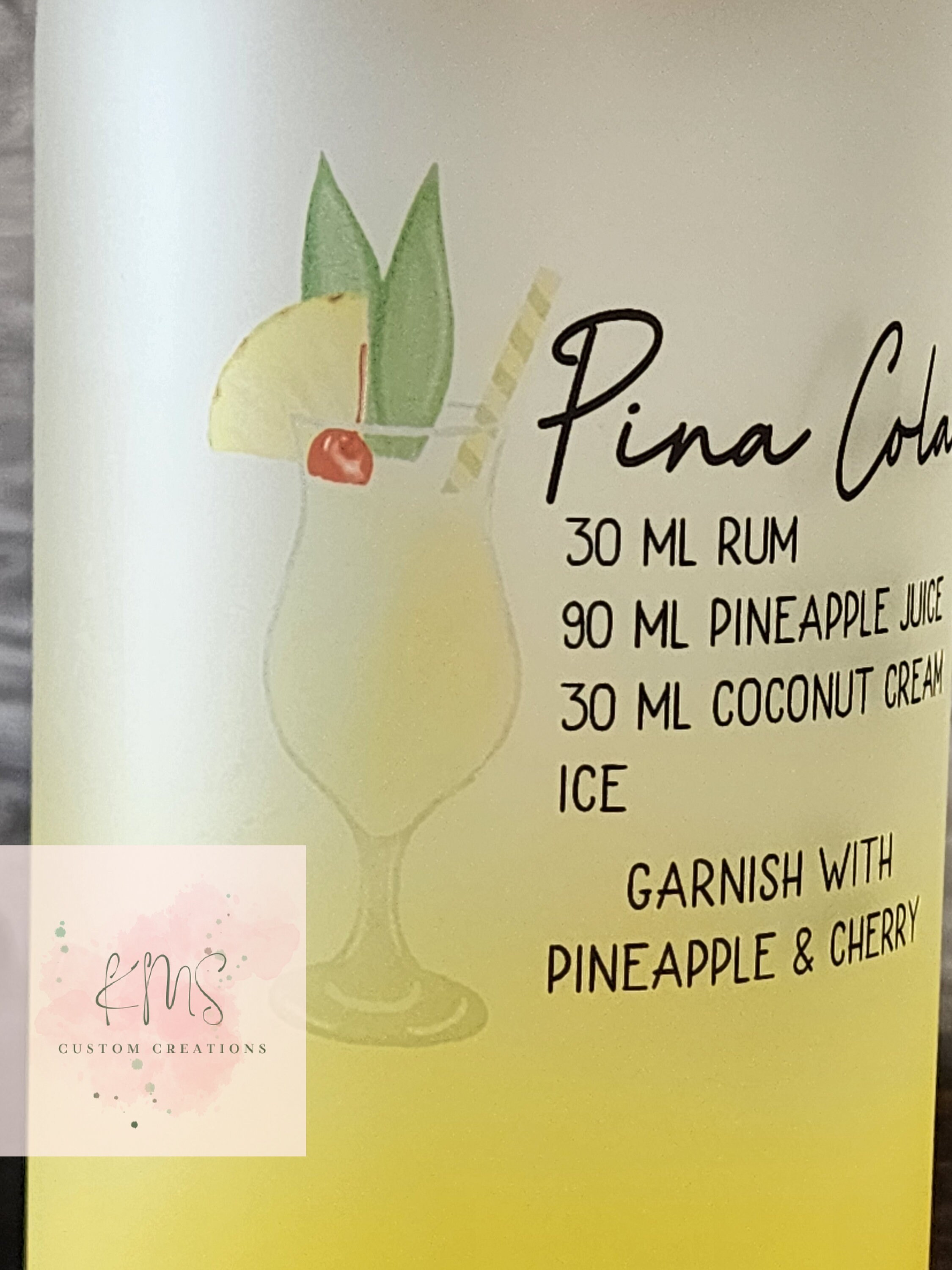 Neon Yellow Pina Colada Drink 16 Oz Frosted Glass Tumbler - Etsy