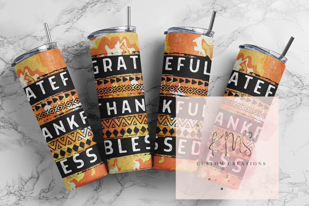 Grateful, Thankful, Blessed Orange and Yellow Swirled Aztec 20 Oz or 30 ...