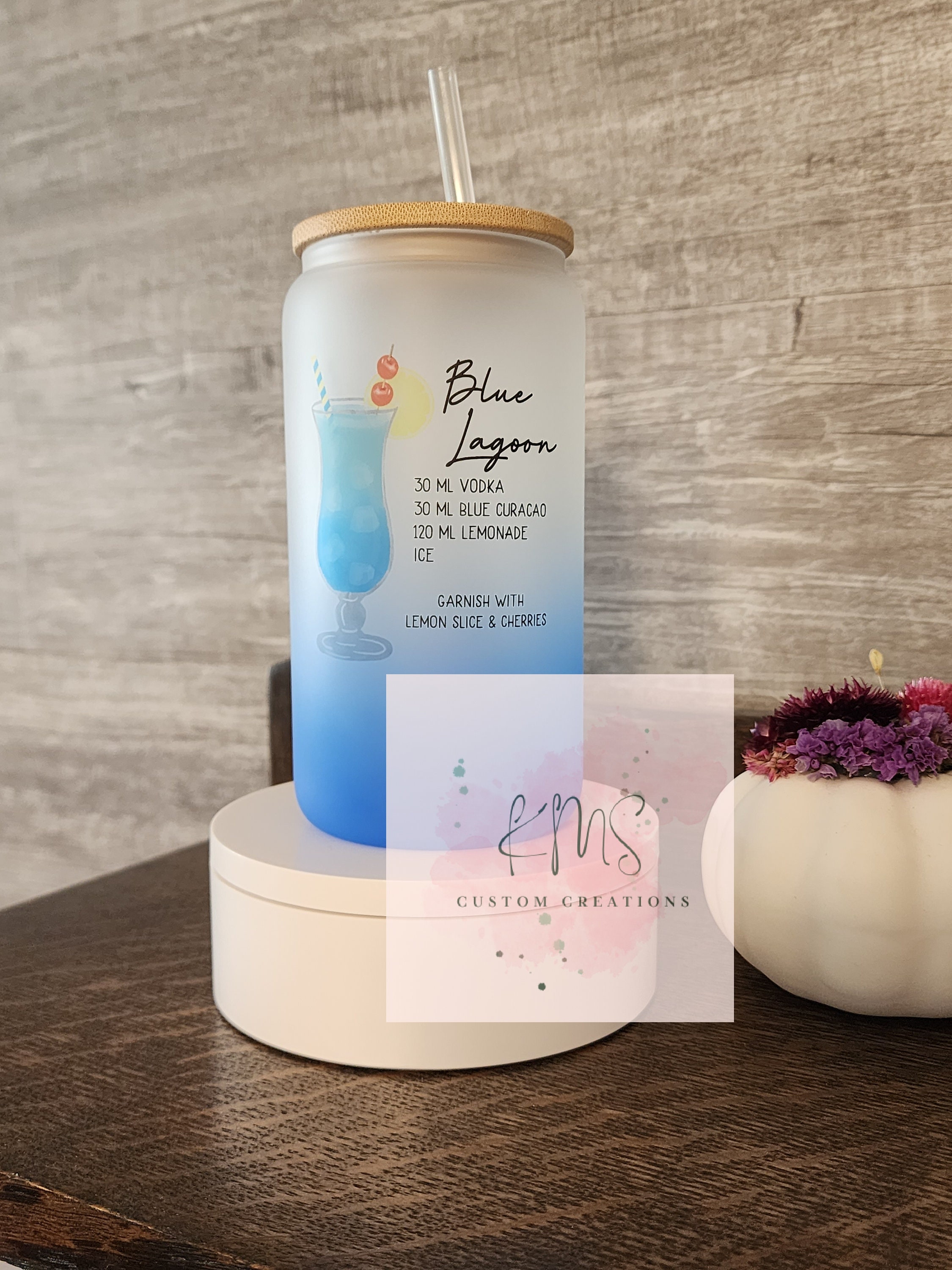 Neon Blue Lagoon Vodka Drink 16 Oz Frosted Glass Tumbler - Etsy