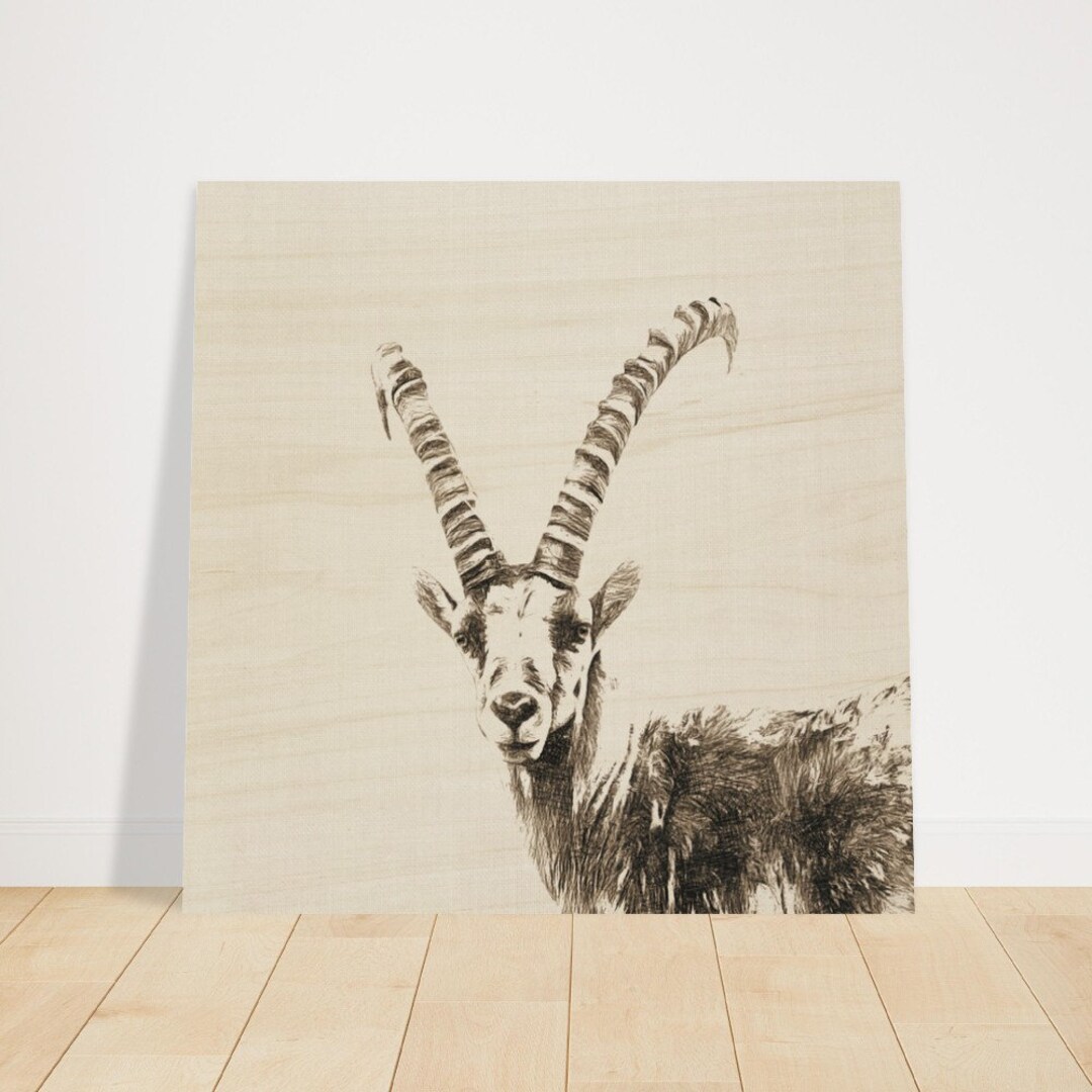 Ibex Wooden Print Pencil Drawing on Fsc-certified Plywood Sustainable ...
